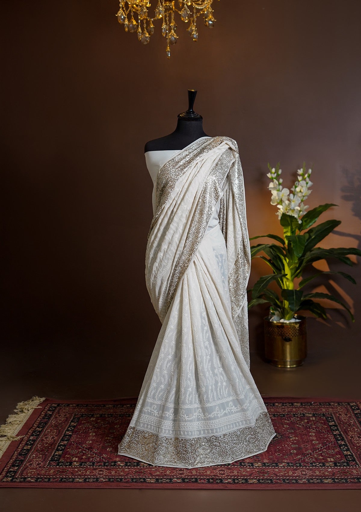 Pure Jorjet Chiffon Chikankari Mukesh Work Saree D#01 – Saleem Fabrics ...