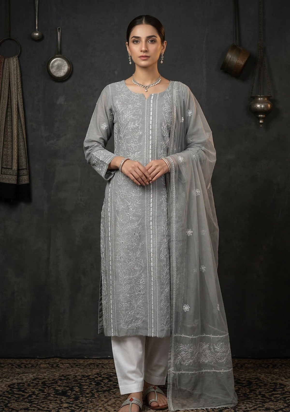 Formals - Riwaj - Fancy 26 - Ari & Mukesh Work - 2 Pcs - D#01 - D Grey ...