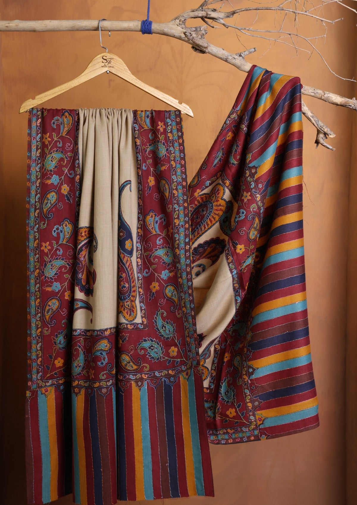 Pashmina Qalamkari Needle Work Shawl D#01 - Maroon – Saleem Fabrics ...