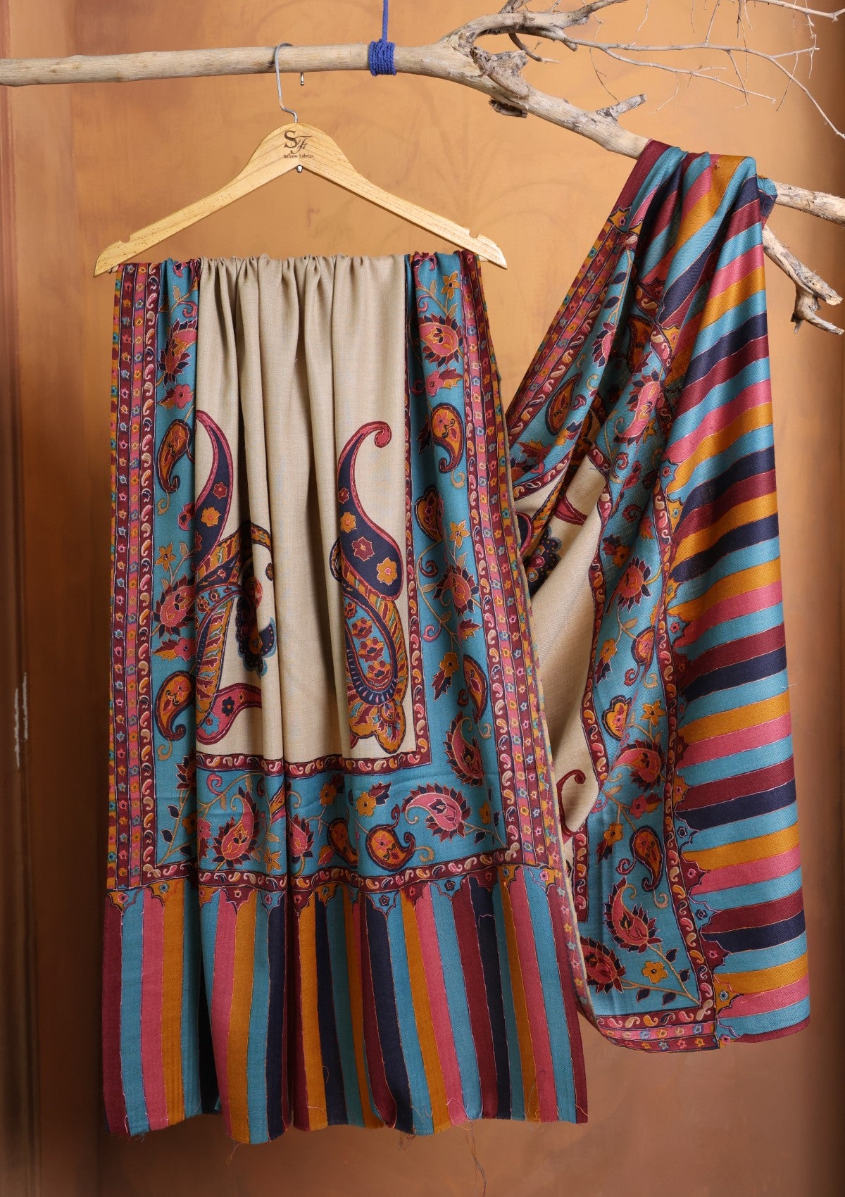 Pashmina Qalamkari Needle Work Shawl D#01 - Ferozi – Saleem Fabrics ...