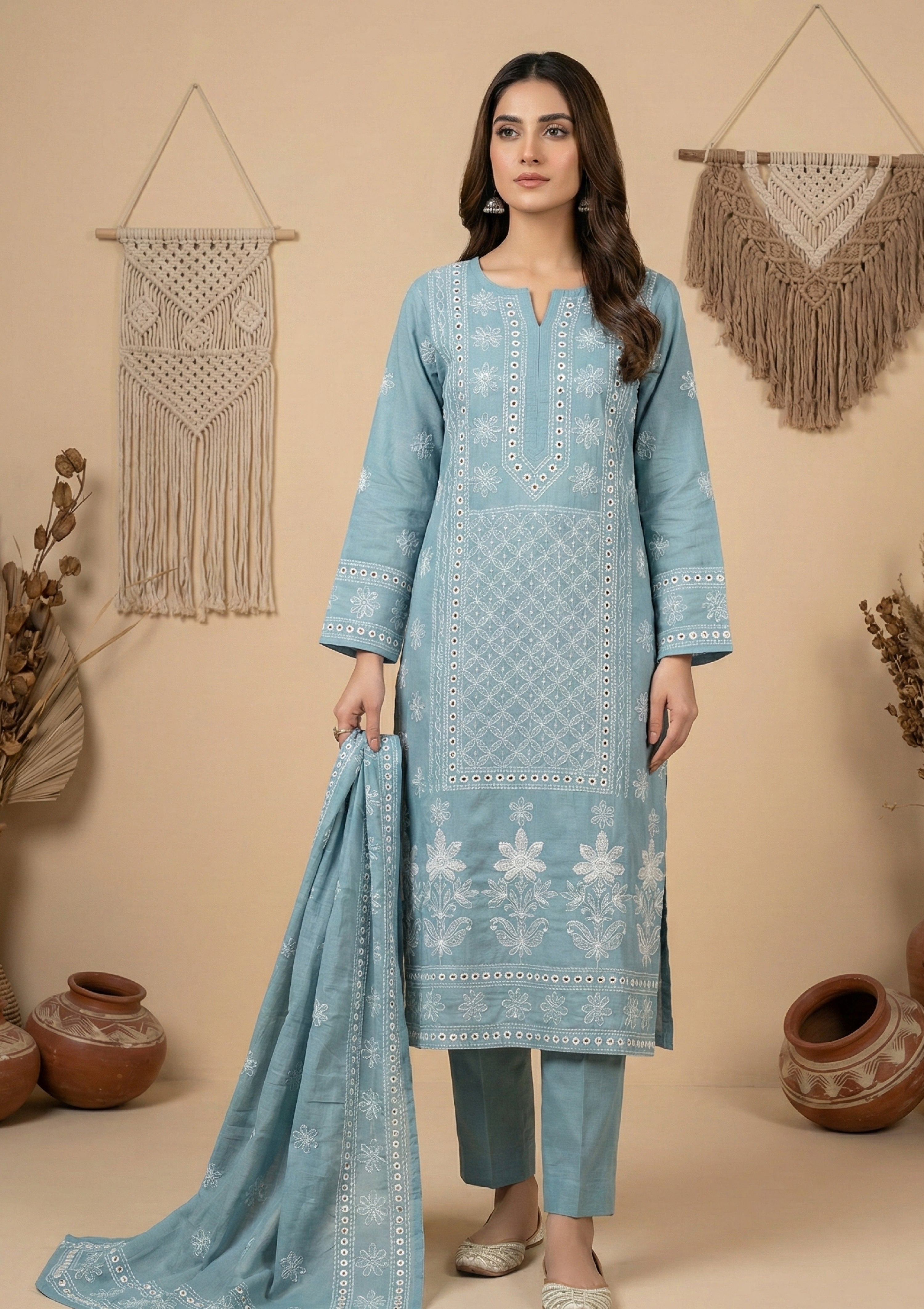 Lawn - Riwaj - Fancy Paper Cotton - Chikankari 2 Pcs - D#01 - L Zink ...